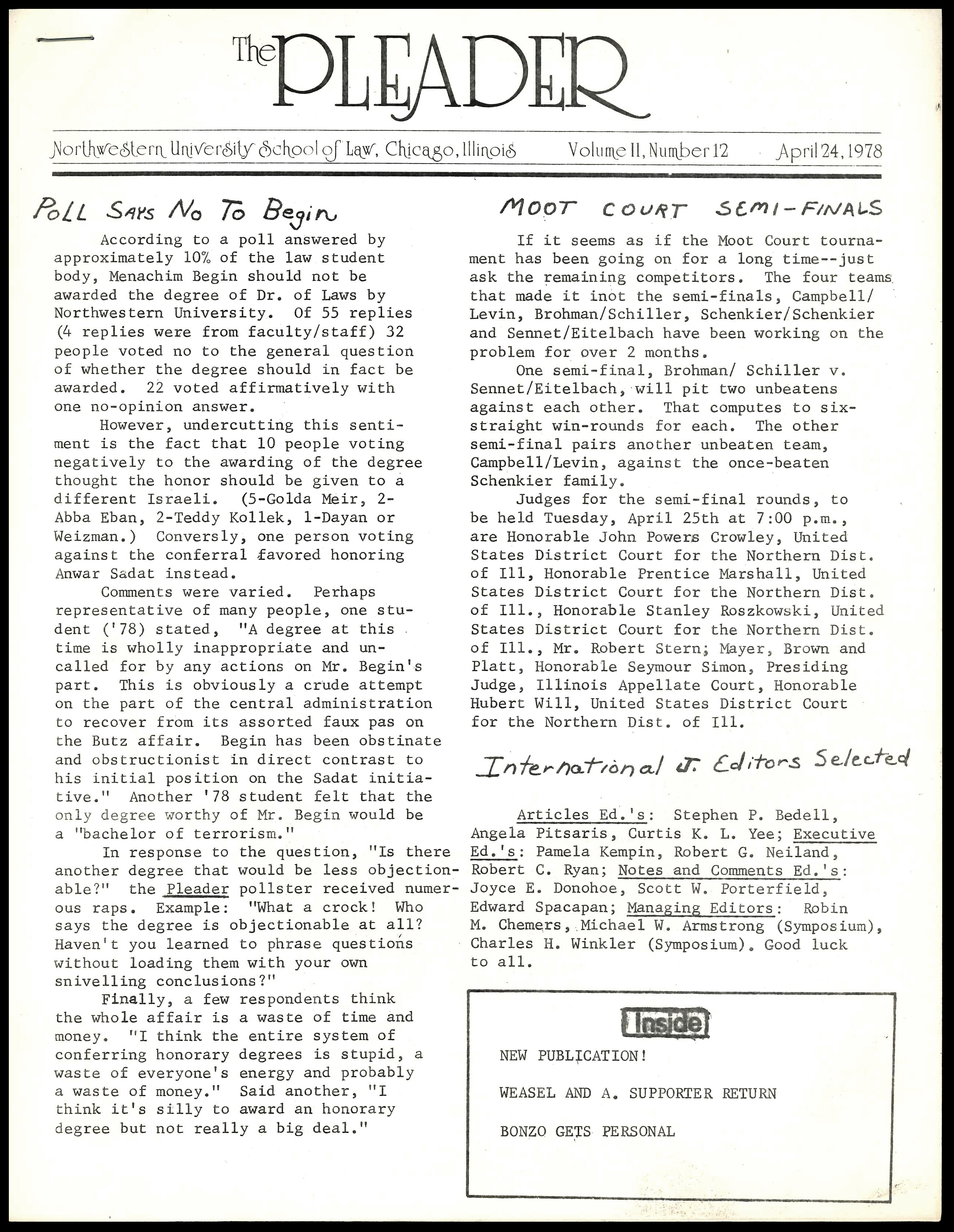 A Brief History of NULS Student Newsletters, Part 2: The Pleader, HOOPS ...